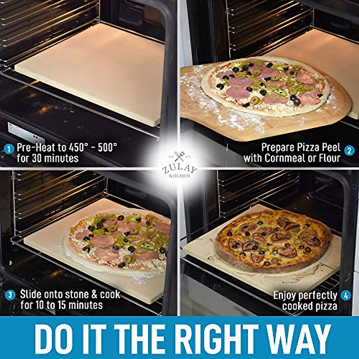 Zulay Kitchen Large Pizza Stone For Oven And Grill - Free Bench Scraper Included - Thermal Shock Resistant Baking Stone - Cooking Stone - 15 x 12 Inch