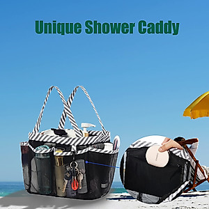 WEHUSE Mesh Shower Caddy Tote with Waterproof Inner Bag, Extra Large Black Portable Shower Caddy for College Dorm Bathroom Camp, 8 Basket Pocket