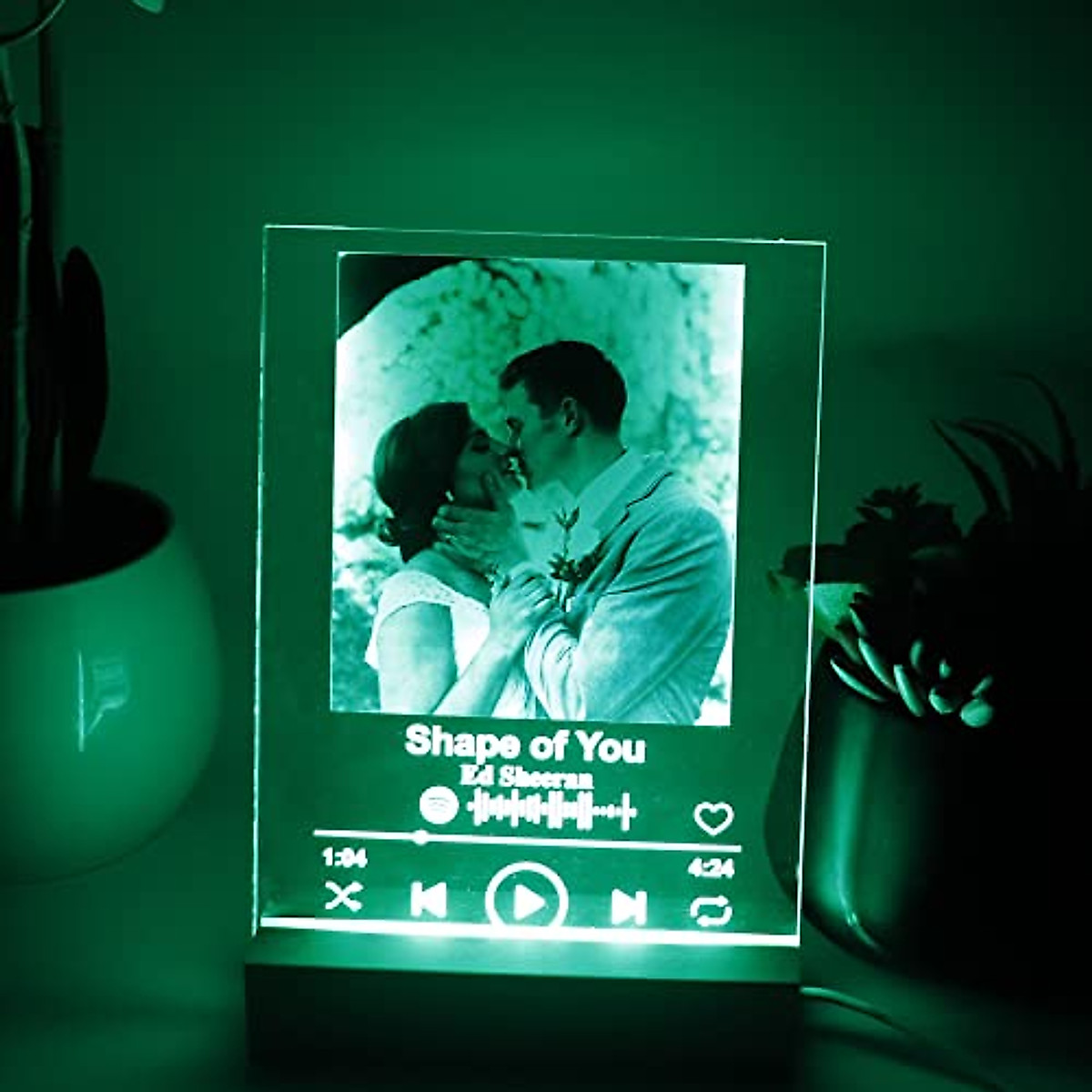 Tina&Co Personalized Acrylic Song Plaque Custom Photo Album Cover Scannable Spotify Code Led Night Light Lamp for Music Lover Boy Friend Girl Friend