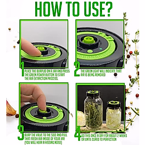 Burp Lids V2 Curing Lid - Automatic Burping - Built-In Extraction Pump - Vacuum Sealed for Successful Cure - Extend Product Shelf Life - Fits All Wide Mouth Mason Jar