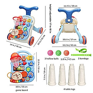 MICKYU Baby Walkers and Activity Center for Boys, Infant Crawling Toys Learning Table Musical Push Activity Walker, First Birthday Gift for Toddlers (Blue)