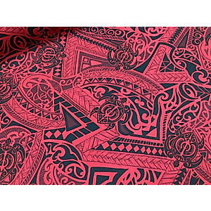 Originals by HITOMI Retro Hawaiian Tribal Poly Cotton Hawaiian Print Fabric Sold by The Yard, Red