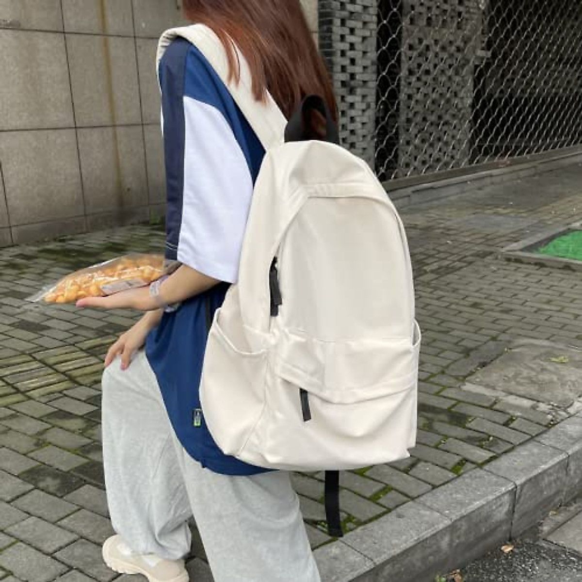 Simple plain color backpack Harajuku Korea Style, water resistance, lovely gift back to school for teenagers (white)