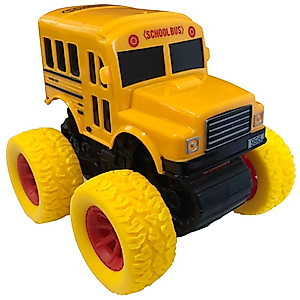 ArtCreativity Yellow School Bus Toy with Yellow Monster Truck Tires, Push n Go Toy Car for Kids, Durable Plastic Material, Best Birthday Gift for Boys, Girls, Toddlers