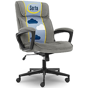 Serta Executive Office Chair Ergonomic Computer Upholstered Layered Body Pillows, Contoured Lumbar Zone, Base, Fabric, Black/Grey