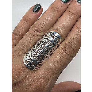 Big Flower Of Life Lace Ring Sterling Silver 925 Sacred Geometry Yoga jewelry Sizes Us 7 8 9 10 (10)