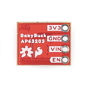 SparkFun BabyBuck Regulator Breakout-3.3V (AP63203)- Regulate power- 2A synchronous buck converter- wide input 3.8V-32V- high-efficiency step-down DC/DC conversion- low profile 0.4in x 0.5in footprint