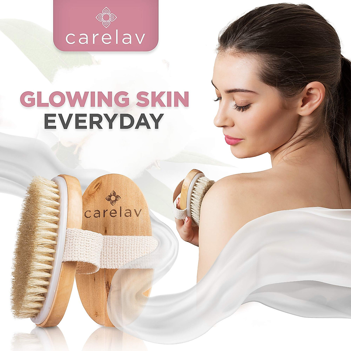 Premium Dry Brushing Body Brush Set, Medium Boar Bristles Dry Scrub Brushes for Face Exfoliating, Cleansing & Lymphatic Drainage, Skin Beauty Brush with Handle + Face Brush + Shower Gloves