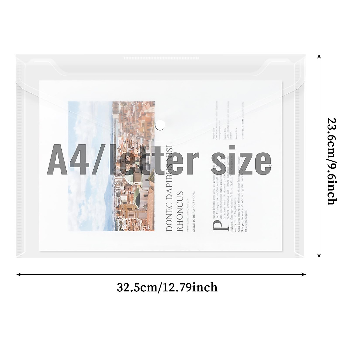 EOOUT 50pcs Plastic Envelopes with Button Snap Closure, Clear Plastic Poly Envelope, Folders for Documents, Waterproof Plastic File Folder, Letter Size, A4 Size, for School and Office Supplies