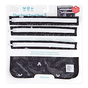Bumkins Disney Travel Bag, Toiletry, TSA Approved Pouch, Zip Bag, Quart Size Airline Compliant, Clear-Sided, Baby, Diaper Bag Organization, Accessories, Packing, Set of 3 Sizes, Mickey Mouse Icon