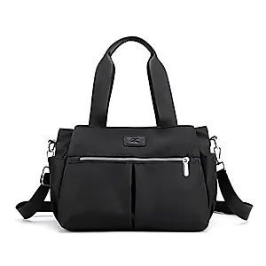 PORRASSO Crossbody Bag Women Shoulder Bag Nylon Multi-pocket Handbag Girl Tote Ladies Satchel for Travel Work Daily Use Black