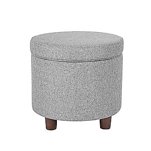 Homepop Home Decor | Upholstered Round Storage Ottoman | Ottoman with Storage for Living Room & Bedroom, Light Gray Tweed Large