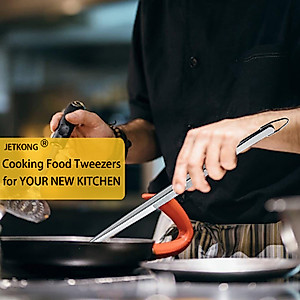 JETKONG 2 Pcs 12-Inch Kitchen Tweezers Fine Tweezer Tongs, Extra-Long Stainless Steel Cooking Tweezers (Silver)
