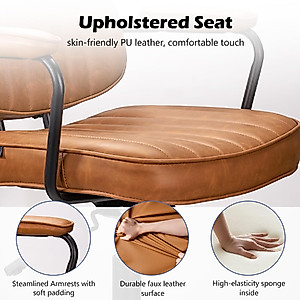 Artswish Brown Leather Desk Chair, Mid Century Office Chair, Criss Cross Chair with Wheels and Arm, Swivel Desk Chair with Adjustable Height and Backrest, Rolling Chair for Home Office, for Adult