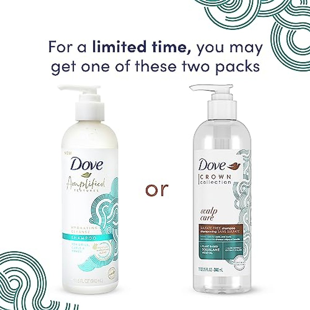 Dove Amplified Textures Shampoo, Conditioner, Leave-In Conditioner with Coconut Milk, Aloe, and Jojoba 3 Count for Coils, Curls and Waves and Moisture Amplifying Hair Care Blend 11.5 oz
