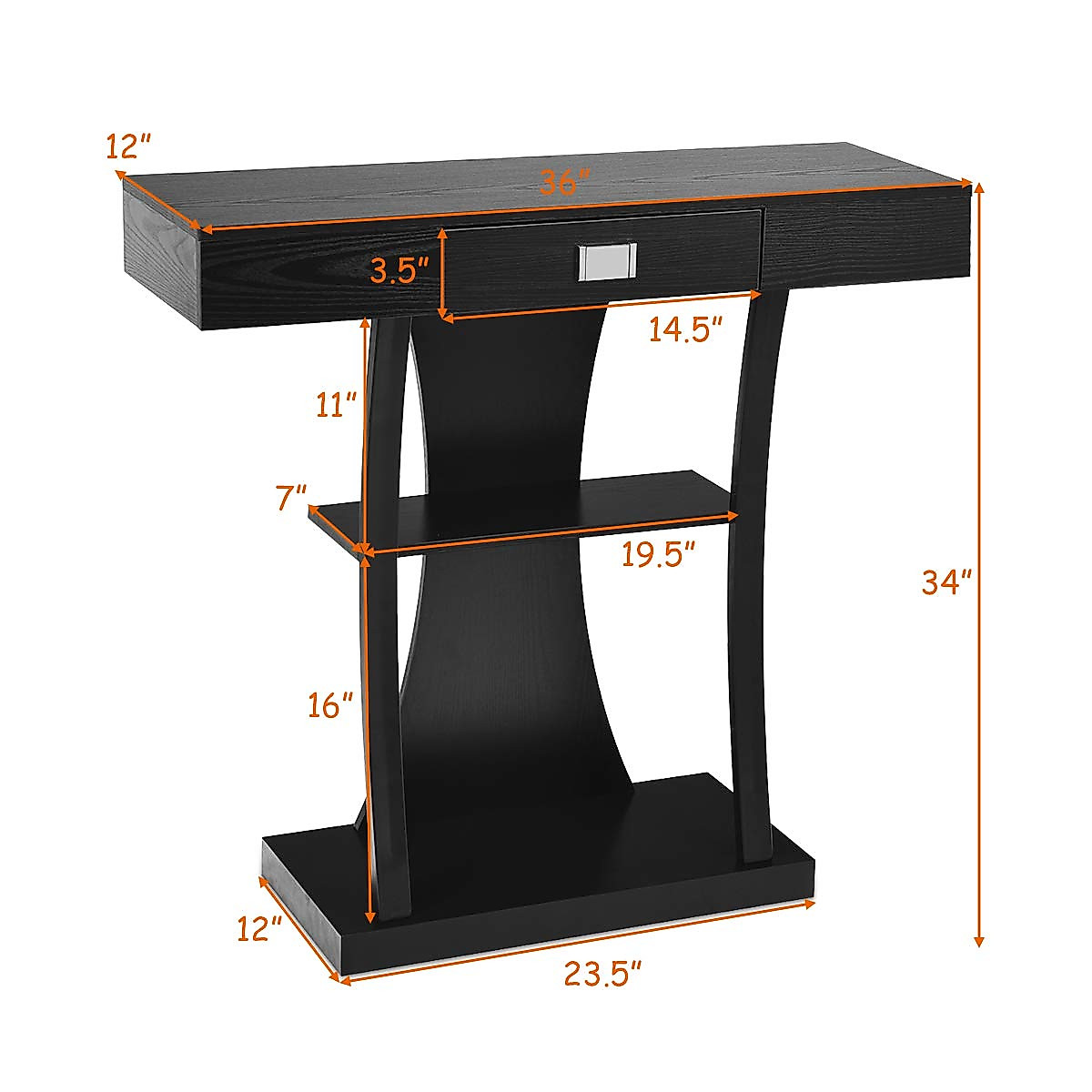 Giantex Narrow Console Table T-Shaped - Behind Couch Table with Drawer, Shelves, Dual Anti-Tipping Kits, Modern Foyer Table, Sofa Side Table for Living Room, Entryway, Hallway, Entry Table (Brown)