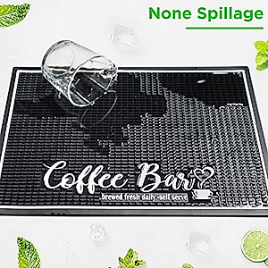 SOSMAR Coffee Bar Mat, 18" x 12" Spill Mat, Thick Durable Rubber Bar Mat, Coffee Maker Mat, Bar Accessories, Non-Slip Coffee Mat, Cup Mat for Coffee Station, Coffee Tamper Mat for Countertop, Black