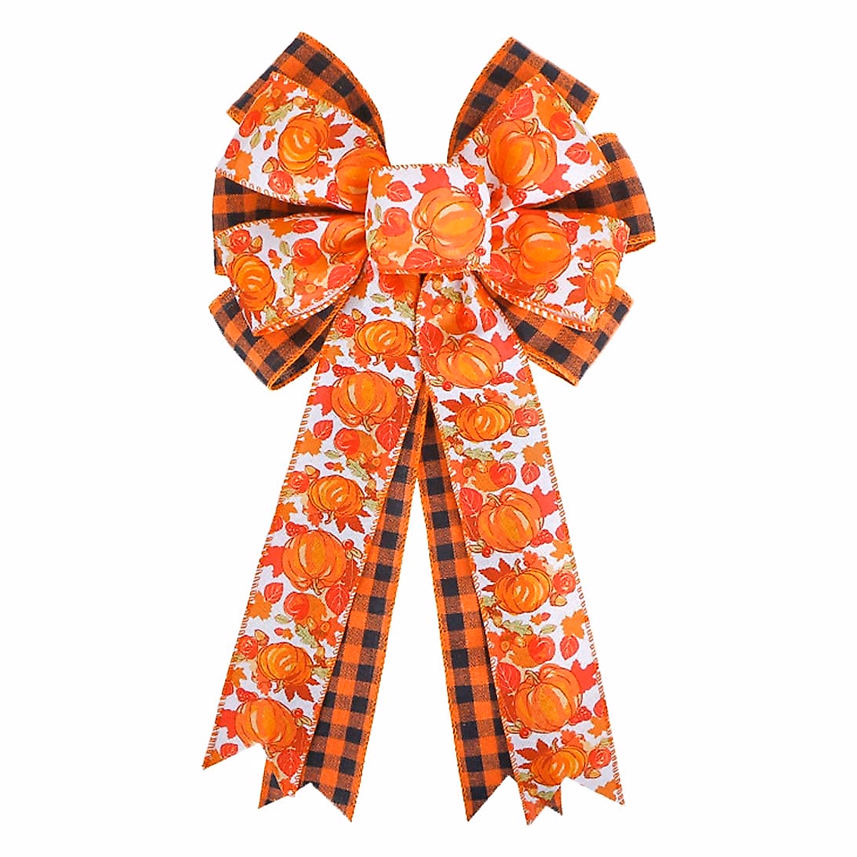 Fall Wreath Bows, Autumn Bow Orange Buffalo Plaid Pumpkin Wreath Bow for Fall Bows Knot Thanksgiving Dinner Party Fireplace Christmas Halloween Home Garden Party Decor