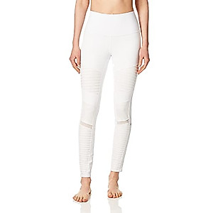 Alo Yoga Women's High Waist Moto Legging, White/White Glossy, Small