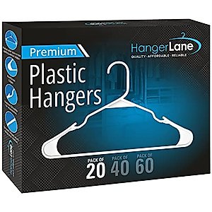 Plastic Hangers 20, 40, 60 Pack – Space Saving Hangers for Clothes – White Plastic Hangers for Neatly Hanging Clothing, Shirts, Jackets, Pants, Laundry, Dresses & More (20 Pack)