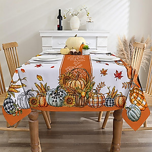 cusugbaso Fall Tablecloth 60x84 Inch Rectangle - Pumpkin Truck Fall Decor for Home - Water Resistant Orange Farmhouse Thanksgiving Table Cloth Rectangle for Party,Dinning,Home