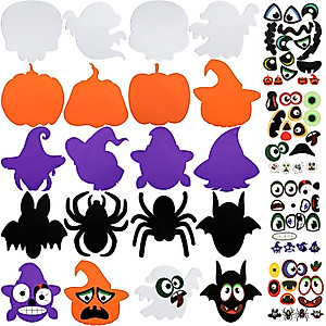 16 Pieces Halloween Foam Craft Kit Halloween Arts Foam Large Pumpkin Foam DIY Pumpkin Decorating and 4 Pieces Halloween Craft Stickers Funny Pumpkin Sticker for Halloween Game Party Favor Decoration