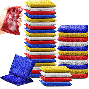 Dandat 40 Pack Steel Dish Sponge Bulk Scrub Sponge Multipurpose Kitchen Scrub Sponges Non Scratch Sponges for Household Cleaning, Dishes, Bathroom, Car, Gold Silver Blue Red