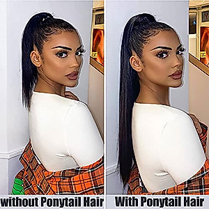 24 Inch (Can Be 26 Inch) Straight Hair Ponytail 2 Clips in Ponytail Hair Extensions Straight Hair Drawstring Ponytail For Ladies 125g/Piece Synthetic Hairpiece Ponytail Smooth &Soft Natural Black(1B)