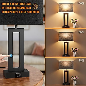 Nightstand Table Lamps for Bedrooms Set of 2 - Touch Bedside Lamp with USB C+A, 3 Way Dimmable Living Room Lamps for End Tables Set of 2, Modern Night Stand Lamps for Bed Side Guest Room(Black)