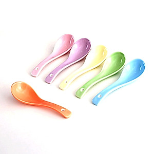 Cooking Spoons Ceramic Spoon Nordic Color Porcelain Spoon Small Soup Spoon Spoon Set Candy-colored Household Japanese-style Rice-fat Jade Porcelain Table Spoons (Size : 6 pieces)