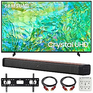SAMSUNG UN50CU8000 50 inch Crystal UHD 4K Smart TV Bundle with Deco Home 60W 2.0 Channel Soundbar, 37"-100" TV Wall Mount Bracket Bundle and 6-Outlet Surge Adapter (2023 Model)
