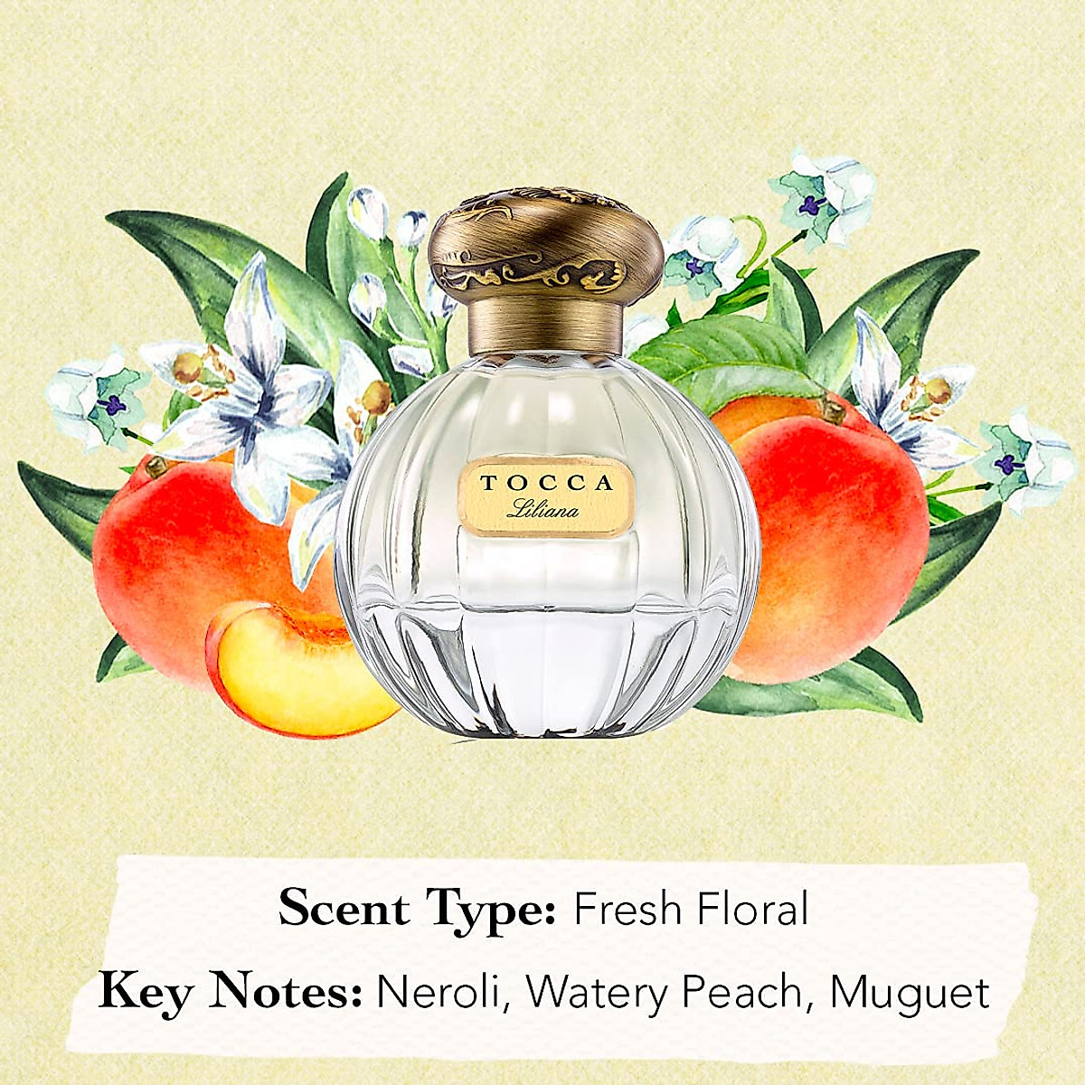 Tocca Eau de Parfum, Liliana: Fresh Floral, Neroli, Watery Peach, Muguet, Hand-Finished Bottle (50 ml)