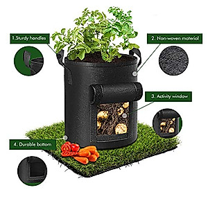 Cavisoo 5-Pack 10 Gallon Potato Grow Bags, Garden Planting Bag with Durable Handle, Thickened Nonwoven Fabric Pots for Tomato, Vegetable and Fruits
