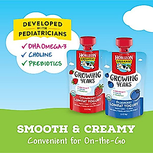 Horizon Organic Growing Years Low Fat Yogurt Pouch with 50mg DHA Omega-3 and Choline, Strawberry, 3.5 oz., 4 Pack