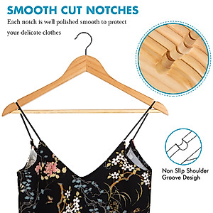 JS HOME Wooden Hangers 30 Pack, Strong Wood Suit Hangers with Extra Smooth Finish, Precisely Cut Notches and 360 Degree Black Swivel Hook, Solid Wooden Clothes Hangers for Shirt Coat Jacket Dress