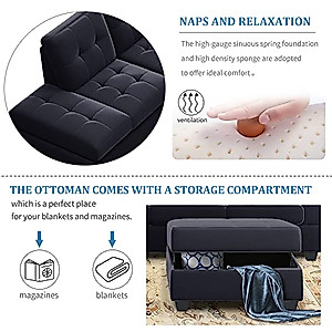 FANYE L-Shaped Oversized Corner Reversible Sectional Sofa Couch W/Chaise & Storage Ottoman,Modern 6 Seaters Velvet Upholstery Sofa&Couch with Cupholders for Home Office Apartment Living Room