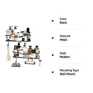 MXARLTR Adhesive Shower Caddy Shower Shelves, Shower Shelf for Inside Shower, No Drilling Wall Mounted Shower Basket Shelf with 3 Hooks, Kitchen Spice Rack Bathroom Shower Organizer 3 Pack, Black