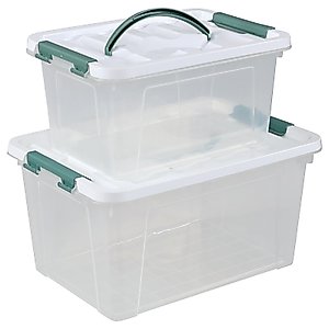 Uumitty Clear Storage Latch Box/Bin, 2-Pack Plastic Organizing Container with Handle and Lids (14 QT & 7QT)