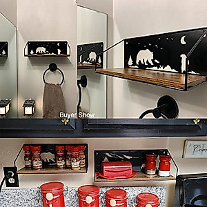 Giftgarden Floating Shelves for Wall with Unique Adorable Bears Cutouts, Rustic Wooden Iron Wall Shelf Decor for Bathroom Cabin Lodge Bedroom Kitchen Living Room Nursery, Black, Set of 2