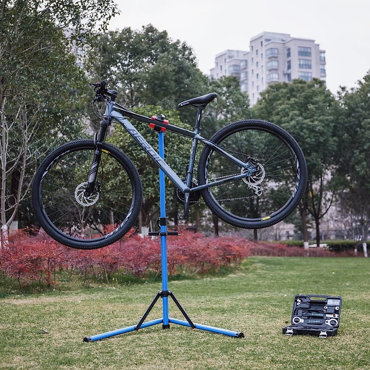 yoyomax Bike Repair Stand-Bike Repair Stand, bike stand repair w/Welded Clamp Head, Max 55 lb, Quick Release Devices, Ideal for two driven bicycles, fat bikes, e-bikes , Blue