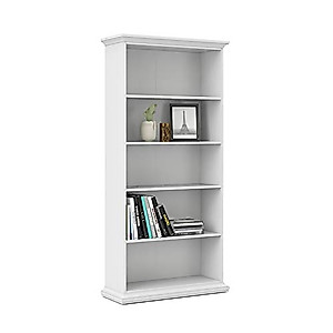Pemberly Row Modern Contemporary Wood 5 Shelf Bookcase in White Finish