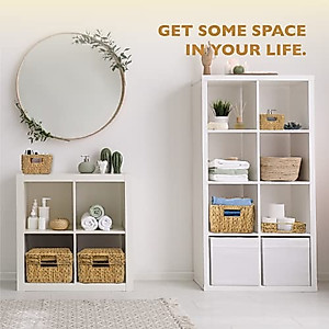 GaiaMade Water Hyacinth Storage Baskets with Lid, Wicker Baskets for Organizing and Storage, Set of 3 (1PC Large, 2PCS Medium, 1 Lid)