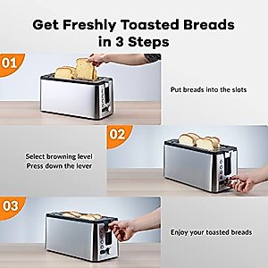 Mecity 4 Slice Toaster, Long Slot Toaster With Countdown Timer, Bagel / Defrost / Reheat / Cancel Functions,Warming Rack, removable Crumb Tray, 6 Browning Settings, Extra Wide Long Slots, Stainless Steel Bread Toaster, 1300 Watts