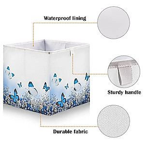 Kigai Blue Hydrangea and Butterfliesblue Hydrangea and Butterflies Cube Storage Bin 11x11x11 In, Large Organizer Collapsible Storage Basket for Shelves, Closet, Storage Room