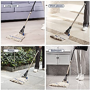 Eyliden Heavy Duty Commercial Cotton Mop Looped-End String Wet Industrial Mops 2pcs Cotton Head with Extendable Handle and Patent Stainless Steel Jaw Clamp Home Office Cement Floor Use