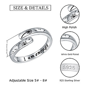 EJALEN S925-Sterling-Silver White/Blue Opal Faith Hope Love Ring Cross Heart Rings Adjustable Inspirational Faith Over Fear Jewelry Jesus Christian Gifts for Women Teens (Dandelion Ring)