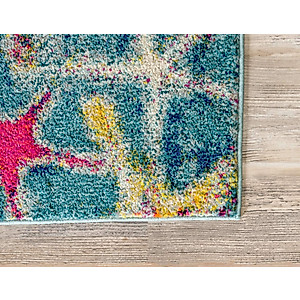 Unique Loom Positano Collection Coastal Modern Bright Colors Starfish Navy Blue Area Rug (9' x 12')