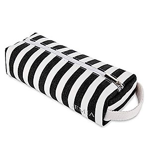 JEMIA Single Compartments Collection 1 Independent Zipper Chambers with Handle Strap Pencil Case (Black White Stripes, Canvas, Medium)
