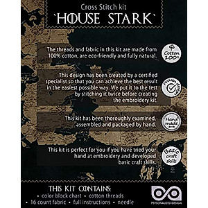 Game of Thrones Cross Stitch Kit House Stark - DIY Father's Day Gift - Hand Embroidery Bookmark with GoT Pattern