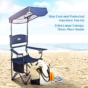 Coastrail Outdoor Sun Shade Folding Camp Chair with Multi-Position Adjustable Canopy SPF 50+ Sun Protection, Portable Design for Sports, Camping, Patio, Navy&Gray